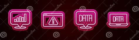 Set Line Pie Chart Infographic Browser With Exclamation Mark Data