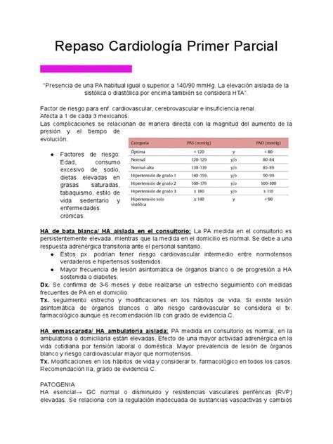 Repaso Cardiología Primer Parcial Pdf Insuficiencia Cardíaca Hipertensión