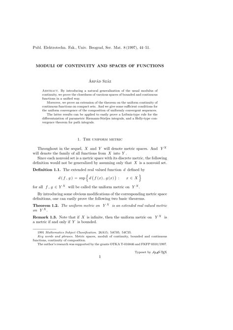 Pdf Moduli Of Continuity And Spaces Of Functions