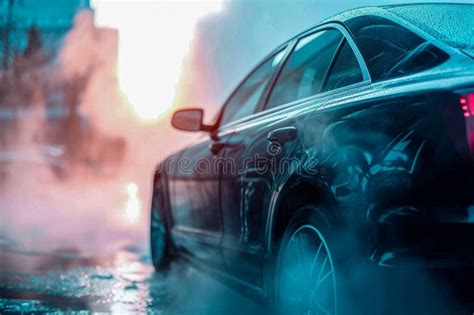 Hydrogen Fuel Cell Car Emitting Only Water Vapor Stock Illustration