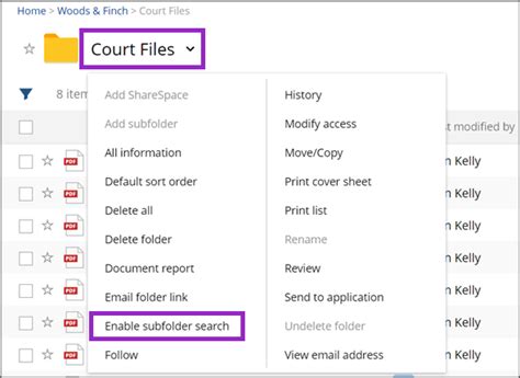action needed enable new option for subfolder search