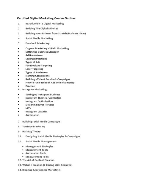 Digital Marketing Course Outline Pdf