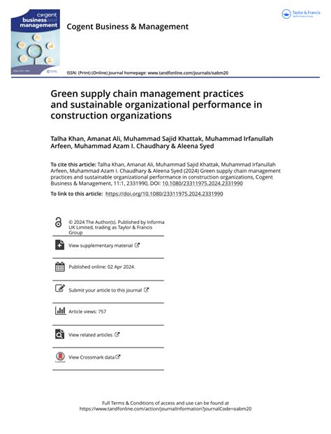 Pdf Green Supply Chain Management Practices And Sustainable Organizational Performance In