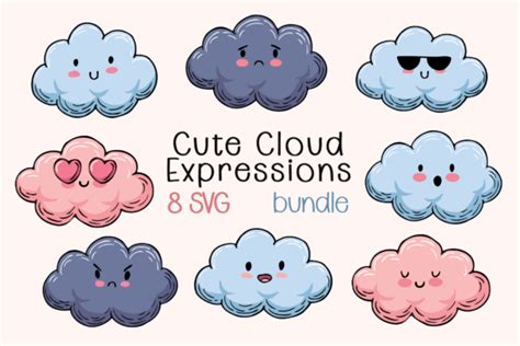 Cute Cloud Expressions Svg Bundle Graphic By Whimsy And Wonders · Creative Fabrica