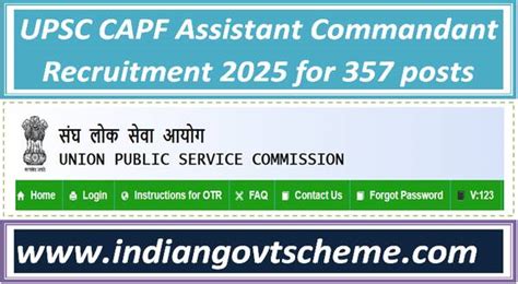 Upsc Capf Assistant Commandant Recruitment 2025 For 357 Posts Indian Govt Scheme