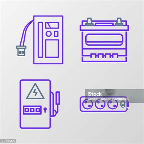 라인 전기 연장 코드 전기 패널 자동차 배터리 및 배터리 아이콘을 설정합니다 벡터 고압 전류 주의에 대한 스톡 벡터 아트 및 기타 이미지 고압 전류 주의 다중 색상