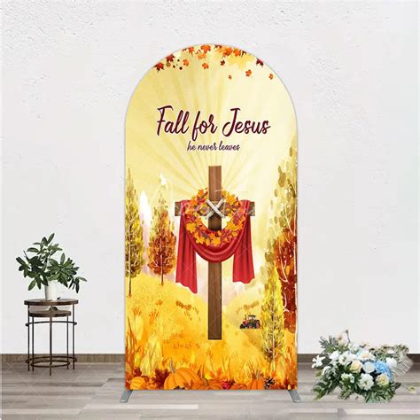 Fall For Jesus Arch Backdrop For Christian Autumn Festival Cross With