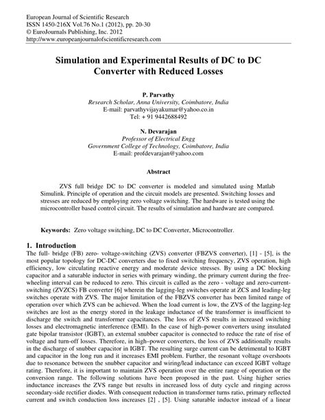 Pdf Simulation And Experimental Results Of Dc To Dc Converter With Reduced Losses