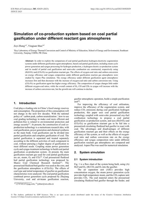 Pdf Simulation Of Co Production System Based On Coal Partial Gasification Under Different