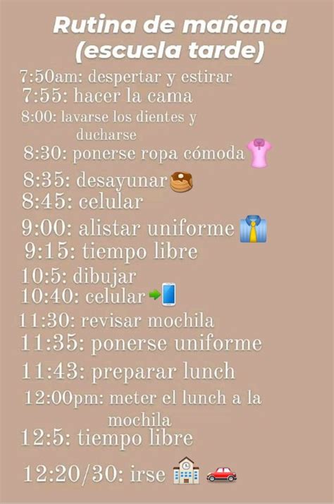 Rutina De Mañana Escuela Turno Tarde 🧩 Rutina Para El Colegio Tarde