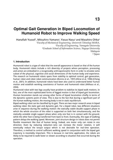 Pdf Optimal Gait Generation In Biped Locomotion Of Humanoid Robot To