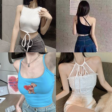 집콕끼리 32종모음 캡내장 나시 민소매 여름 티셔츠 브라렛 브라탑 탑 코디 페스티벌룩 콘서트 룩 크롭 슬림 블루 파란색 홀터넥 오프숄더 끈 스퀘어넥 브이넥 망고 튜브탑 패드