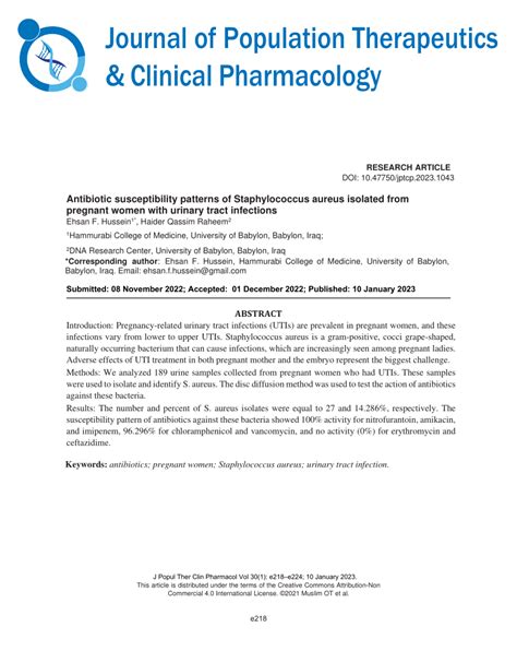 Pdf Antibiotic Susceptibility Patterns Of Staphylococcus Aureus