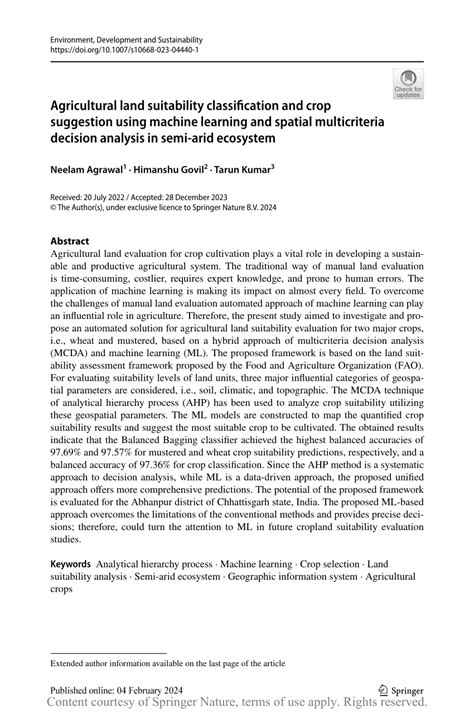 Agricultural Land Suitability Classification And Crop Suggestion Using Machine Learning And