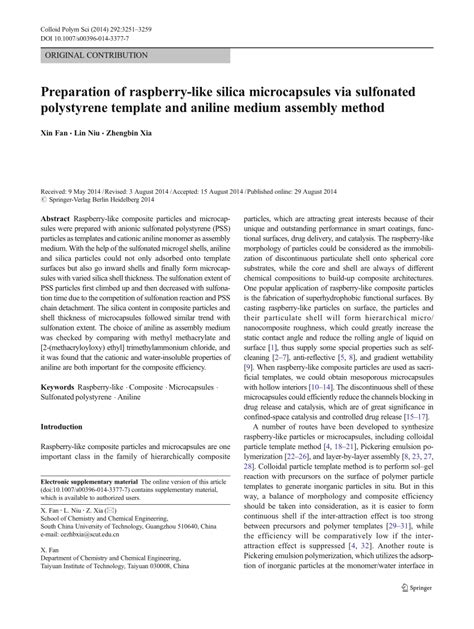 Pdf Preparation Of Raspberry Like Silica Microcapsules Via Sulfonated Polystyrene Template And