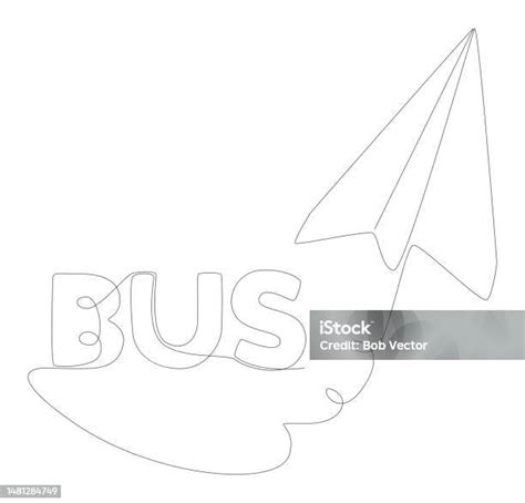 One Continuous Line Of Paper Airplane With Bus Text Thin Line Illustration Vector Concept
