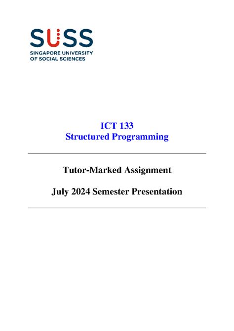 Ict133 Tma Jul24 Tma Ict 133 Structured Programming Tutor Marked Assignment July 2024