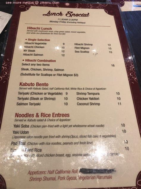 Menu At Kabuto Japanese Steakhouse And Sushi Bar Essex Pulaski Hwy