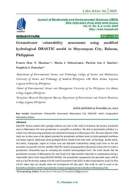 Pdf Groundwater Vulnerability Assessment Using Modified Hydrological Drastic Model In