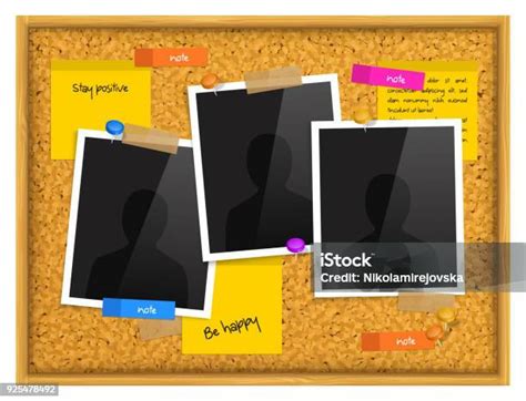 스카치 테이프 푸시 핀 스티커 메모 사진 프레임 코르크 통지 보드 벡터입니다 메모판에 대한 스톡 벡터 아트 및 기타 이미지 메모판 0명 간판 Istock