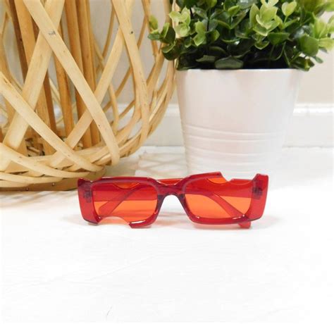 Vintage 00s Red Tinted Cut Out Irregular Rectangle Shaped Plastic Retro