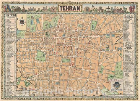 Historic Map Sahab Pictorial Map Of Tehran Iran 1958 Vintage Wall Art Posters Art Prints