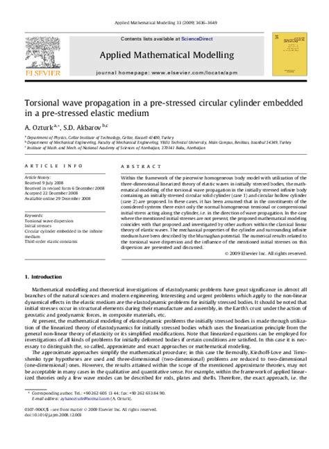 Pdf Torsional Wave Propagation In A Pre Stressed Circular Cylinder Embedded In A Pre Stressed