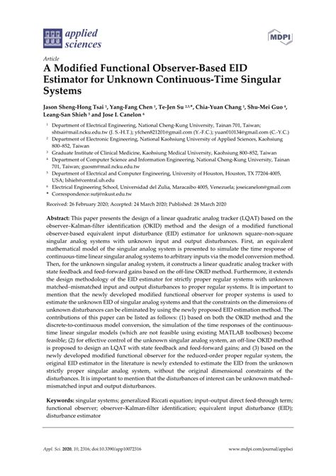 Pdf A Modified Functional Observer Based Eid Estimator For Unknown