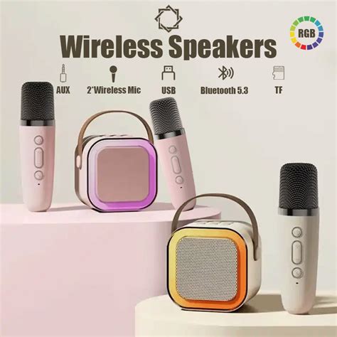 Jual Karaoke Speaker Wireless Bluetooth Mic Set Mini Portabel Lucu Colorful Rgb Karaoke
