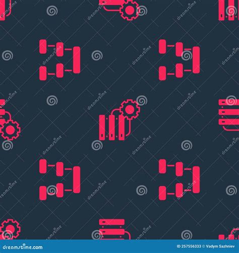 set hierarchy organogram chart and server and gear on seamless pattern vector stock