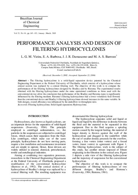 Pdf Performance Analysis And Design Of Filtering Hydrocyclones