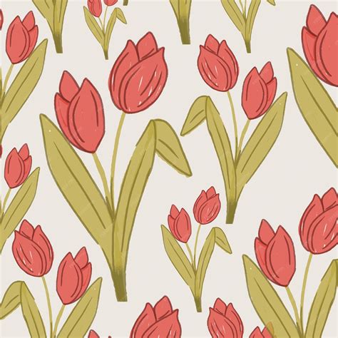 빨간 튤립 패턴 배경 일러스트 수채화 프리미엄 벡터