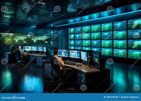 Modern Control Room With Multiple Screens Displaying Real Time Logistics Data Stock Illustration