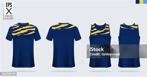 축구 유니폼 축구 키트 농구 저지 및 달리기 싱글용 탱크 탑용 티셔츠 스포츠 모형 템플릿 디자인 전면 및 후면 보기에서 스포츠 유니폼 벡터 검은색에 대한 스톡 벡터 아트 및