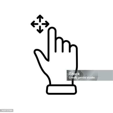 드래그 앤 드롭 화살표 손 손가락 라인 아이콘 핀치 스크린 화면 선형 픽토그램에서 회전 드래그 앤 드롭 제스처 윤곽선 아이콘 편집 가능한 획 고립된 벡터 그림 손가락에 대한