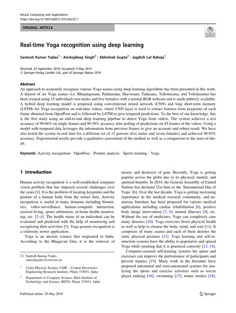 Pdf Real Time Yoga Recognition Using Deep Learning