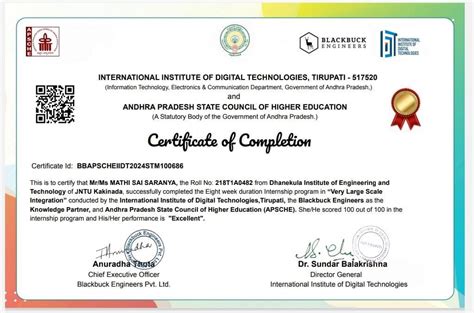 Sai Saranya Mathi On Linkedin Vlsi Internship Meritcertificate Digitaltechnology Apsche