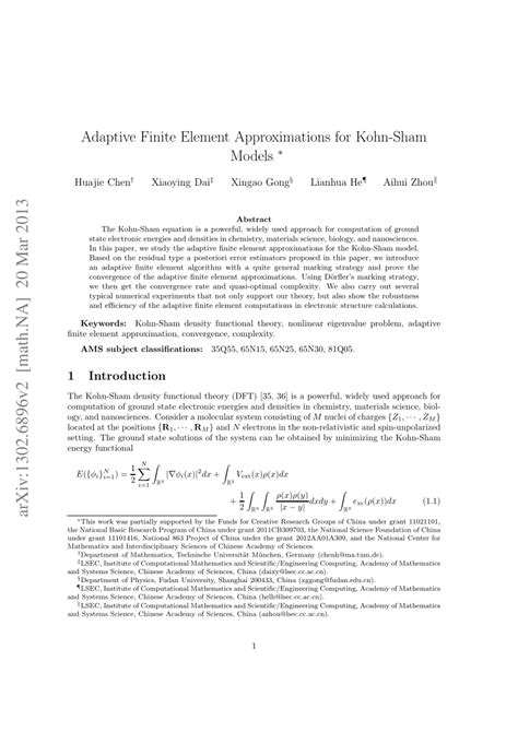 Pdf Adaptive Finite Element Approximations For Kohn Sham Models
