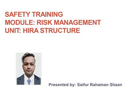 Saifur Rahaman Shaan On Linkedin Safety Training Module Risk Management Unit Hira Structure