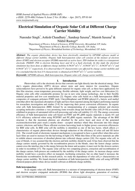 PDF Electrical Simulation Of Organic Solar Cell At Different Charge Carrier Mobility
