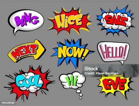만화 연설 텍스트 설정 방 좋은 판매 거품 다음 지금 안녕하세요 쿨 사랑 안녕 음향 효과 구름 벡터 일러스트 날씨에 대한 스톡 벡터 아트 및 기타 이미지 Istock