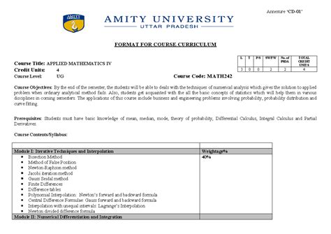 Math Syllabus Summary Applied Mathematics Iii Annexure ‘cd 01