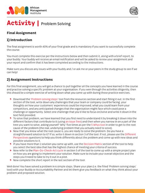 Activity Problem Solving Final Assignment 89n Pdf Human