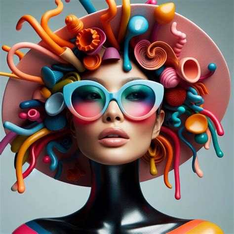 Premium Photo Woman Creative Colourful Hat Glasses Fashion Beauty Art