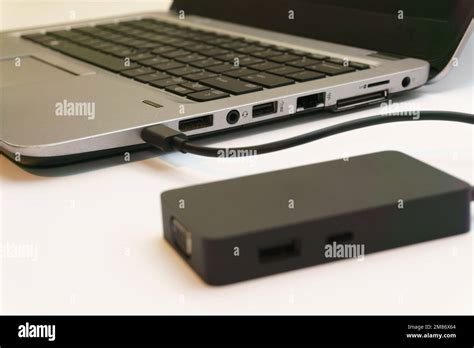 Usb C Hub Connected To Port In A Laptop Isolated On White Background Stock Photo Alamy