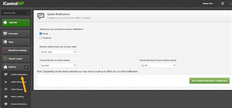 How To Use Update Notifications Add On Icontrolwp Support