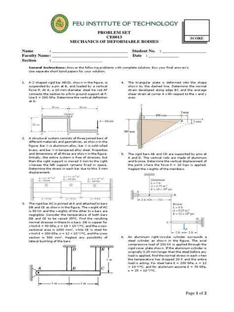 Problem Set No 2 Pdf Elasticity Physics Youngs Modulus