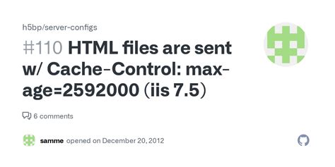 HTML Files Are Sent W Cache Control Max Age 2592000 Iis 7 5 Issue 110 H5bp Server