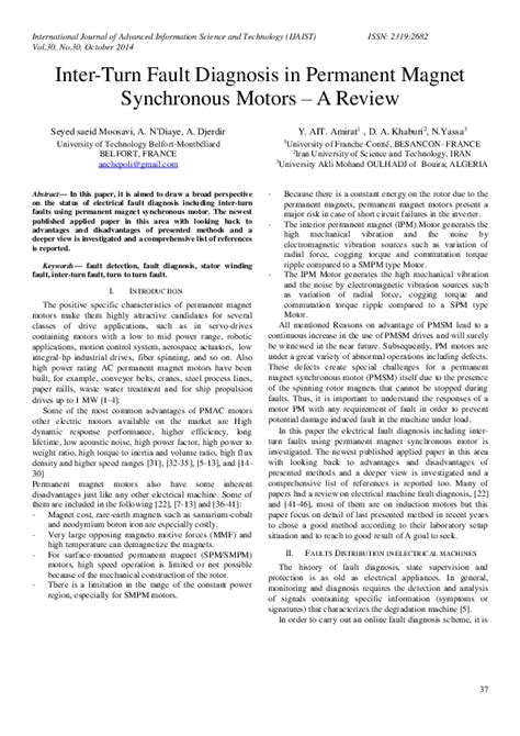 Pdf Inter Turn Fault Diagnosis In Permanent Magnet Synchronous Motors A Review