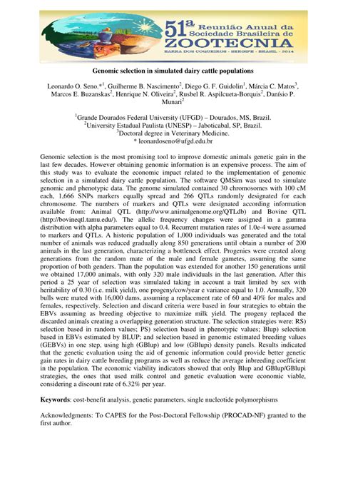 Pdf Genomic Selection In Simulated Dairy Cattle Populations